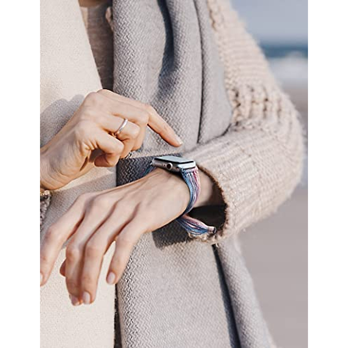 JR.DM Boho Watch Band, Compatible with Apple Watch Band 8/SE/7/6/5/4/3/2/1 38mm 40mm 41mm for Girls Women 40mm-Women-Band Christmas Gift, Handmade Bracelets Hippie String Art (Afterglow)