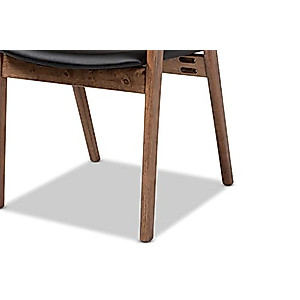 Baxton Studio Harland Mid-Century Modern Black Faux Leather Upholstered and Walnut Brown Finished Wood 2-Piece Dining Chair Set