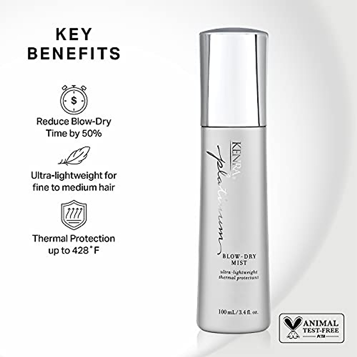 Kenra Platinum Blow-Dry Mist | Ultra-Lightweight Thermal Protectant | Detangles, Smooths, & Softens | Eliminates Frizz & Resists Humidity | Fine To Medium Hair | 3.4 fl. oz