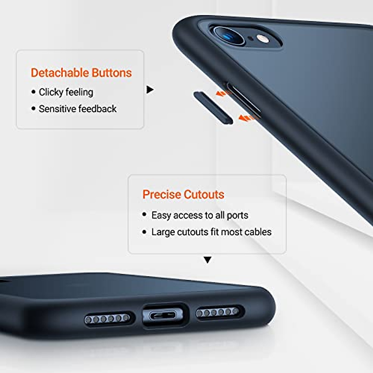 TORRAS 𝟐𝟎𝟐𝟐 𝗨𝗽𝗴𝗿𝗮𝗱𝗲𝗱 Shockproof for iPhone SE Case 2022/iPhone SE Case 2020 [Military Drop Certified] iPhone SE 2022 Case Semi-Clear Hard Back Protective Slim Case for iPhone SE/8/7-Black