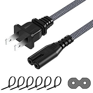 AC Power Cord 3FT(1 Pack), 2 Prong TV Power Cord, Nylon Braid Cable Replacement for Xbox One S, Xbox One X, Xbox Series X, PS3, PS4, PS5, Compatible for Printer, Monitor, Sound Bar, Game Console