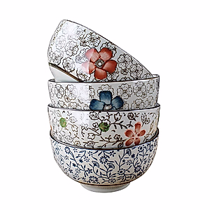 Japanese Style Rice Bowls set of 4, 5 Inch Ceramic Rice Bowls