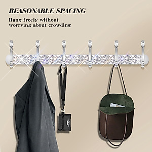 GUFONKOD Bling Coat Rack Wall Mount, Sparkle Silver Gem Diamond Wall Mounted Suitable for Key Hat Towel Purse Robes, Glitter Hooks Decorative Rack for for Entryway, Bedroom, Bathroom (6 Hooks)