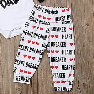 FIOMVA Newborn Infant Baby Boy Girl 1st Valentine's Day Clothes Letter Bodysuit Romper Pants Trousers Hat Set