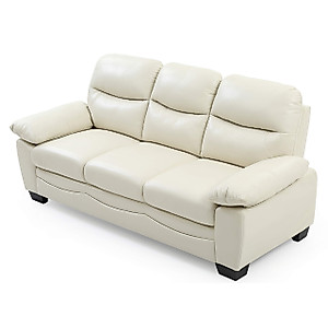Glory Furniture Marta Upholstered Sofa, Pearl Faux Leather