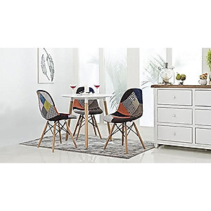 2xhome - DSW Molded Plastic Shell Bedroom Dining Side Ray Chair with Brown Wood Eiffel Dowel-Legs Base Nature Legs (Patchwork S)