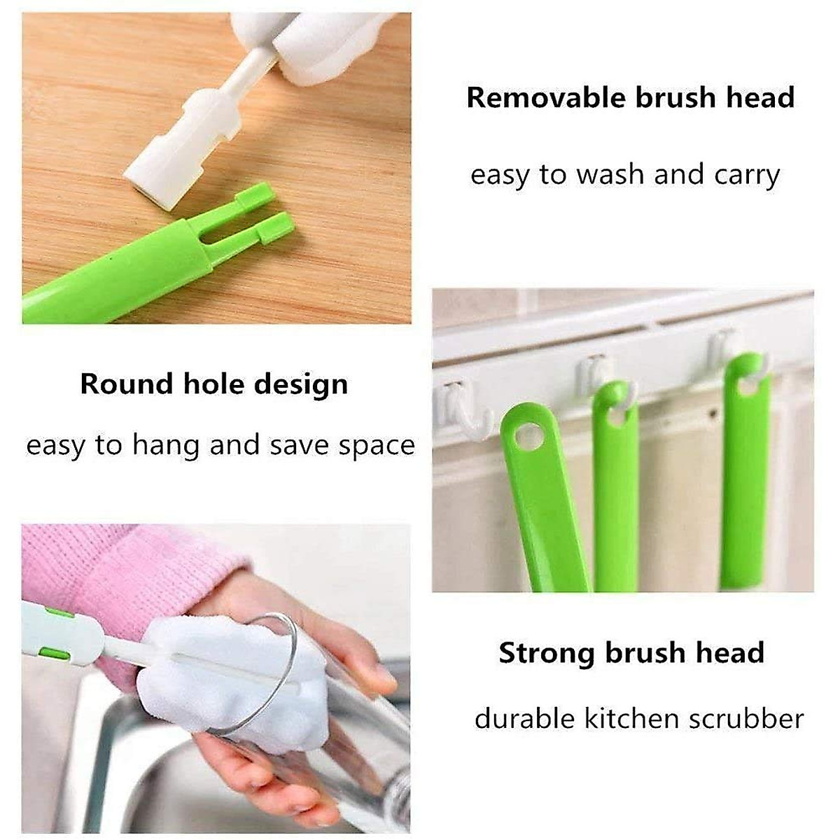 INVODA 4PCS Bottle Brush,Bottle Washer Set Long Sponge Bottle Cleaning Brushes Baby Bottle Cleaner Brush, Nipple Brush (4 pcs)