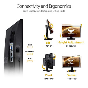 ASUS TUF Gaming VG249Q 23.8” Monitor 144Hz Full HD (1920 x 1080) 1ms IPS ELMB FreeSync Eye Care DisplayPort HDMI D-Sub,Black