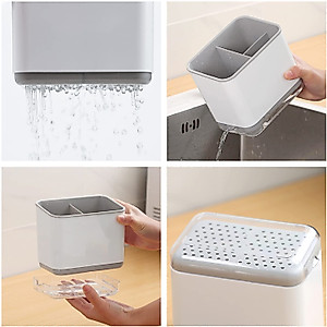 Portable Utensil Holder Kitchen Sink Caddy Utensil Organizer Cutlery Drainer Sponge Holder Dish Brush Holder Fork and Spoon Holder for Chopsticks, Spoon, Fork, Brush