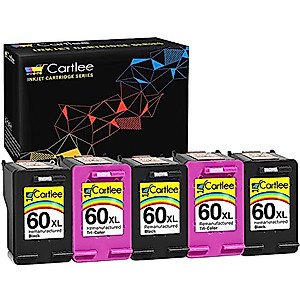 Cartlee Remanufactured Ink Cartridge 60XL 60 XL Replacement for HP Envy 100 110 120 Photosmart C4670 c4680 c4780 c4795 d110 Deskjet d2680 D2660 f2430 f4280 f4440 f4480 f4580 Printer (3 Black, 2 Color)