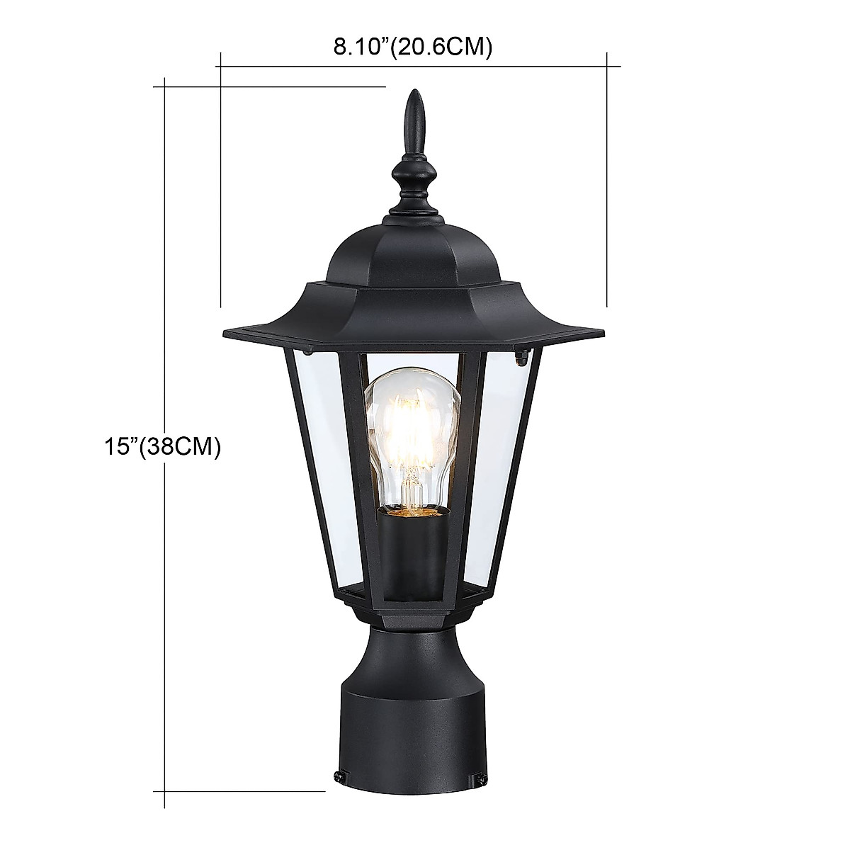 Revtronic Outdoor Post lights Hard Wired, Waterproof Column Lantern with Clear Glass Shade, Anti-Rust Pillar Mount Sconce Electric Powered, Matte Black Pole Lamp for Yard, Porch, Outside House, 2 Pack