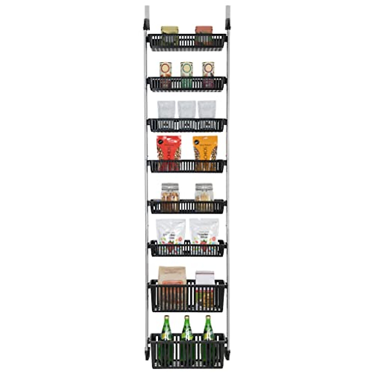 Smart Design Over-the-Door Organizer for Storage – Perfect for Pantry Organization, Bedroom, Bathroom Storage, Playroom, or Kitchen - Adjustable Steel Frame with 8 Baskets & Wall Mount – Black