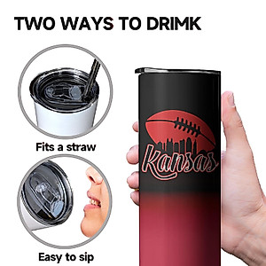 kansas Classic Stainless Steel Tumbler with Lid and Straw, City Football Fans Gifts,20oz Football Team Skinny Travel Mug Tumbler Cup Water Botter