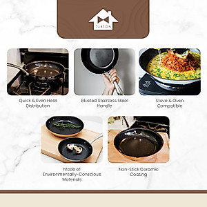 Non Stick Frying Pans Tuxton Concentrix 2pc Stainless Steel Pan Set - Stove & Oven Compatible 8 & 11in Ceramic Frying Pan with Riveted Handles Cobalt Blue