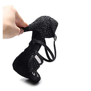 Pierides Women's Suede Sole Rhinestone Ballroom Dance Shoes Latin Salsa Performance Dance Shoes 4" Heel,10.5 US