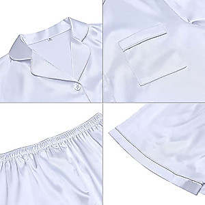 Beutyme Womens Silk Satin Pajamas Set Loungewear Two-Piece Button-Down Pj Sets Long Sleeve Sleepwear Soft Nightwear (Medium, White-1)