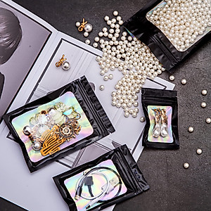 Ruiqiger 150 PCS Resealable Smell Proof Mylar Bags Food Storage Ziplock Holographic Bag Packaging Pouch Black With Window for Coffee,Electronics