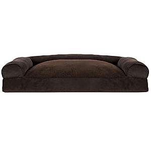 Furhaven Pillow Dog Bed for Large Dogs w/ Removable Bolsters & Washable Cover - Sherpa & Chenille Sofa - Coffee, Jumbo/XL