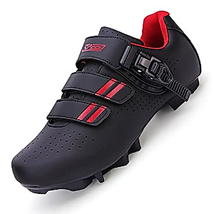 Prodkfe Unisex Outdoor Sports Cycling Shoes MTB/Mountain Men's Bike Shoes SPD Women's Compatible with 2-Bolt Cleats Black/Red 42EU