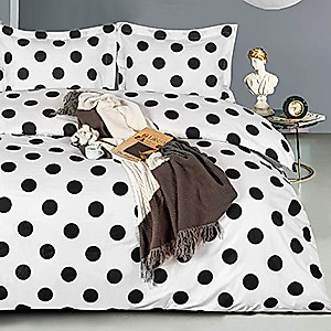 NTBAY Microfiber Twin Duvet Cover Set, 2 Pieces Ultra Soft Polka Dots Printed Comforter Cover Set with Zipper Closure and Corner Ties, Black and White