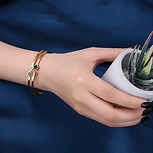 Dainty Clover Bangle Bracelet Stainless Steel Gold Plated With Crystal Accents