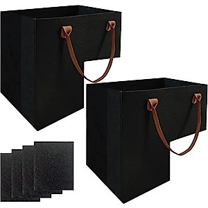 2 Pack Stair Basket with Handle, Foldable L-Shape Felt Storage Basket with 4 Pcs Supporting Insert for Carpeted Stairs, Large Staircase Organizer with Handle for Toys, Laundry, Household Items (Black)