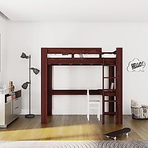 DHP Jaymee Kids Wood Loft Bed with Desk, Twin, Nutmeg
