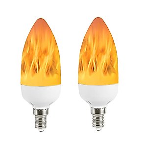 QLEE LED Flame Bulb E12 Candelabra Base 3 Watt Warm White LED Chandelier Bulbs Flameless Flickering Light for Events Festival Hotel Christmas Holiday Decoration 2 Modes (2 Pack E12)