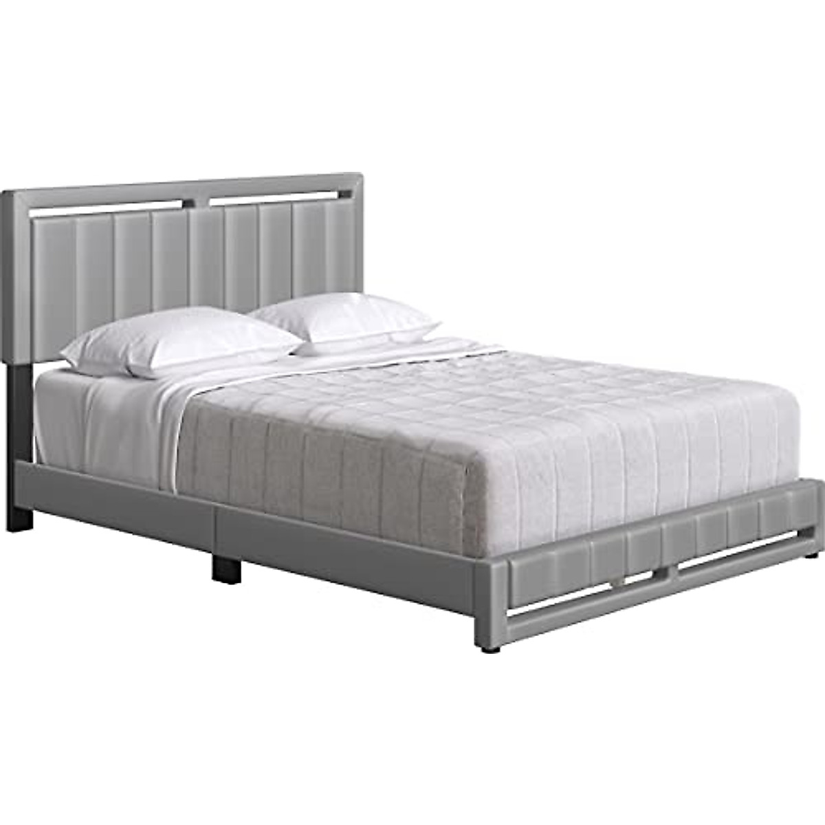 Boyd Sleep Beaumont Upholstered Platform Bed Frame with Headboard, Mattress Foundation NOT Required: Faux Leather, Grey, Full