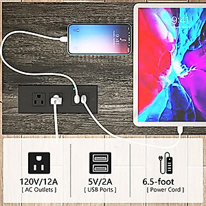 Karcog Narrow Console Table with Recessed Power Strip, 47 Inch Sofa Entry Table with 2 AC Outlets & 2 USB Ports, Industrial Farmhouse Style Accent Hallway Table for Living Room, Grey Oak