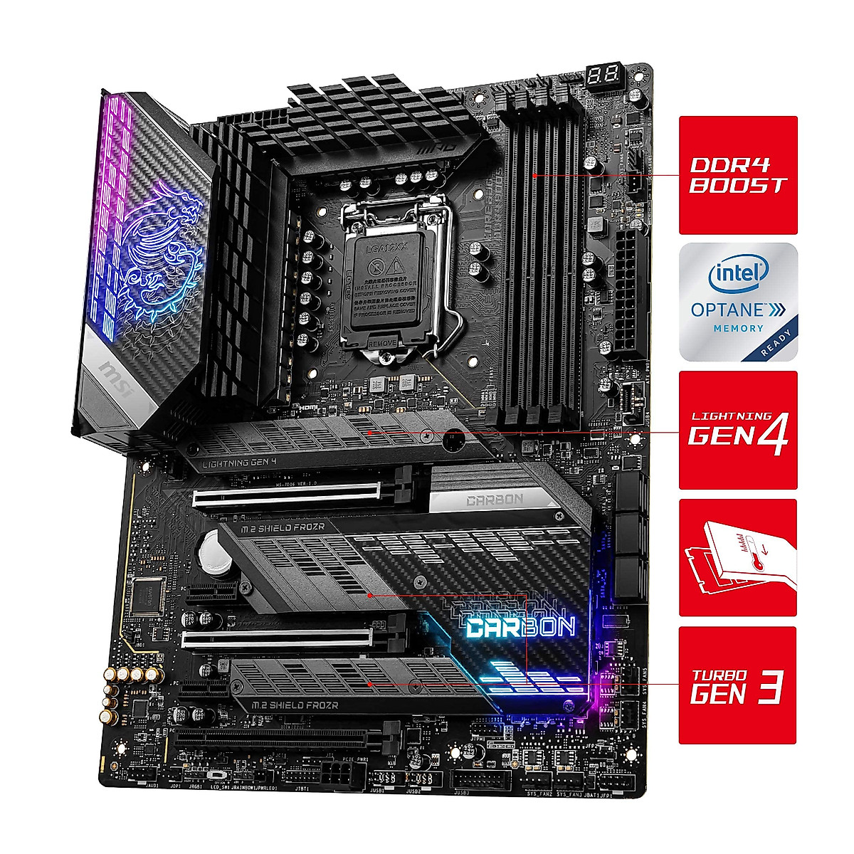 MSI MPG Z590 Gaming Carbon WiFi Gaming Motherboard (ATX, 11th/10th Gen Intel Core, LGA 1200 Socket, DDR4, PCIe 4, CFX, M.2 Slots, USB 3.2 Gen 2, Wi-Fi 6E, DP/HDMI, Mystic Light RGB) (Renewed)
