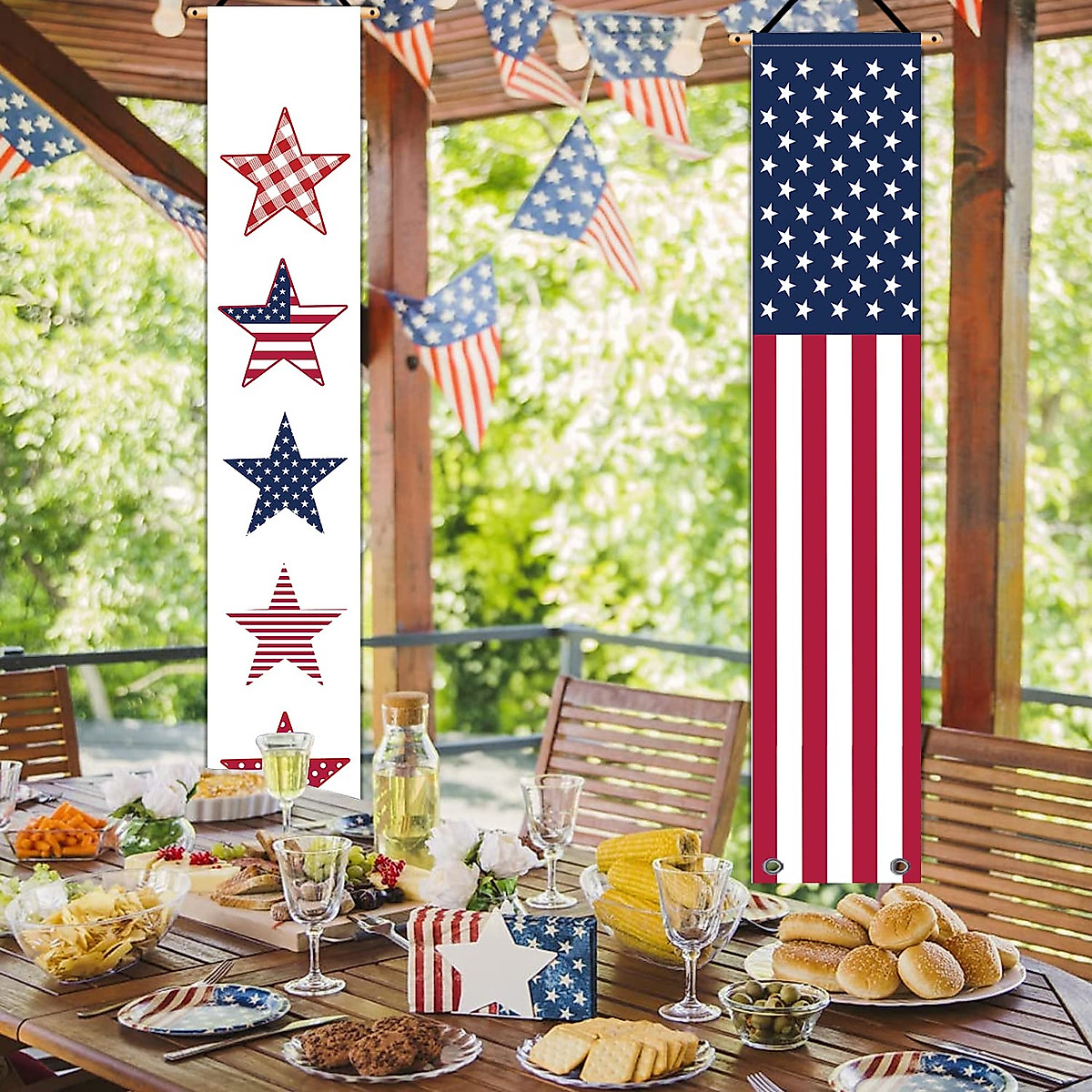 4th of July Banner Front Door Sign Patriotic Porch Banner American Flag Stars Hanging Flag Independence Day Home Yard Porch Garden Indoor Outdoor Party Wall Decoration 12 x 71 Inch