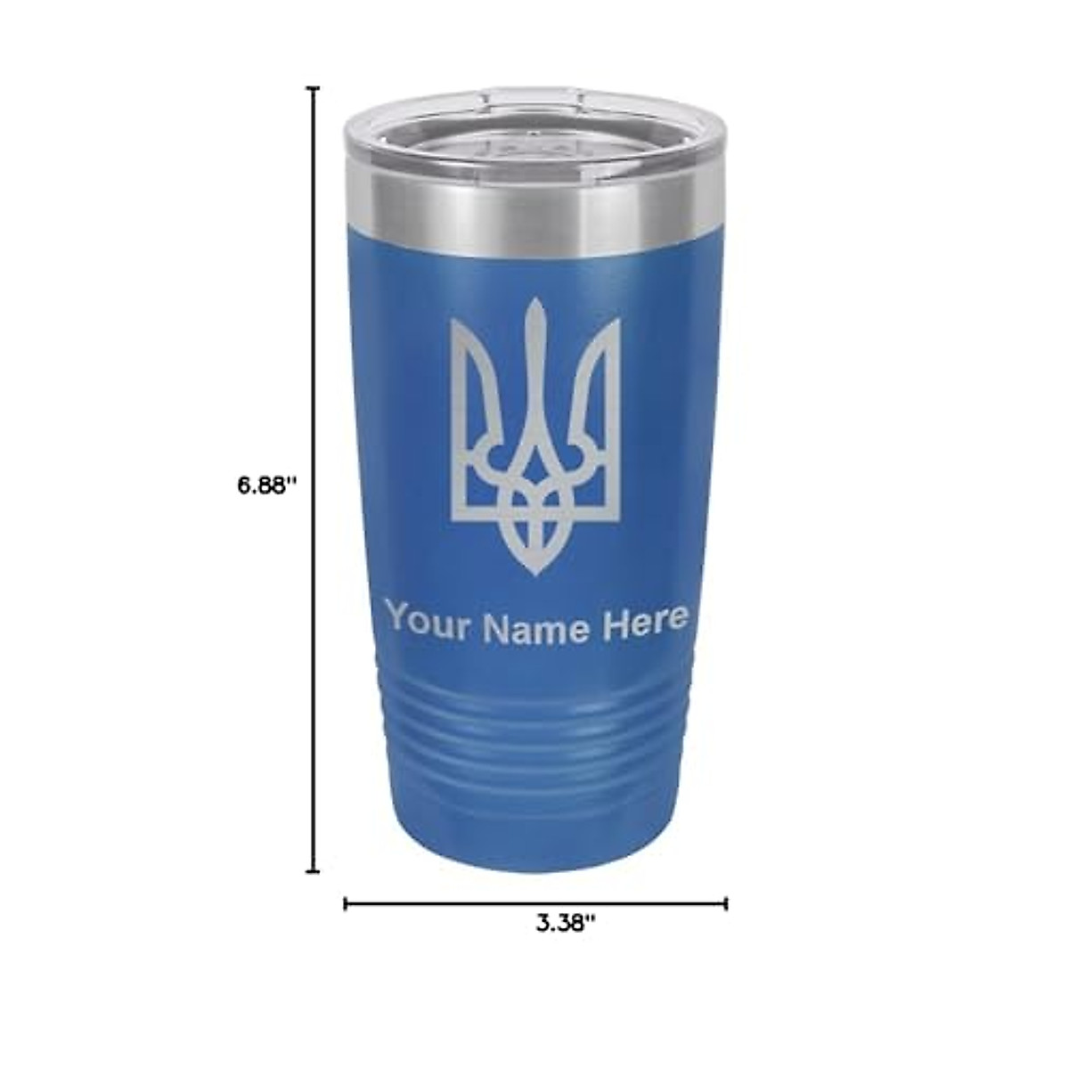 LaserGram 20oz Vacuum Insulated Tumbler Mug, Flag of Ukraine, Personalized Engraving Included (Dark Blue)