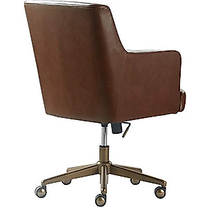 Tommy Hilfiger Belmont Home Office Chair Adjustable Height and 360 Swivel for Computer Desk, Stainless Steel Base with Smooth Rolling Casters, Bonded Leather Upholstery, Cognac Brown