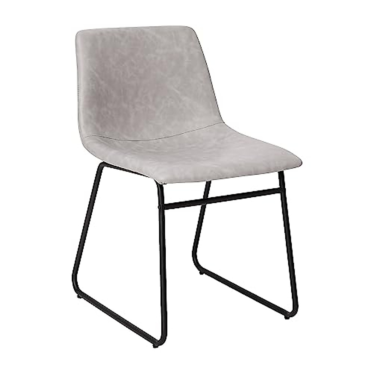 Flash Furniture Butler 18 Inch Commercial Grade LeatherSoft Dining Table Height Chair, Mid-Back Black Sled Base with Light Gray LeatherSoft Upholstery, Set of 2