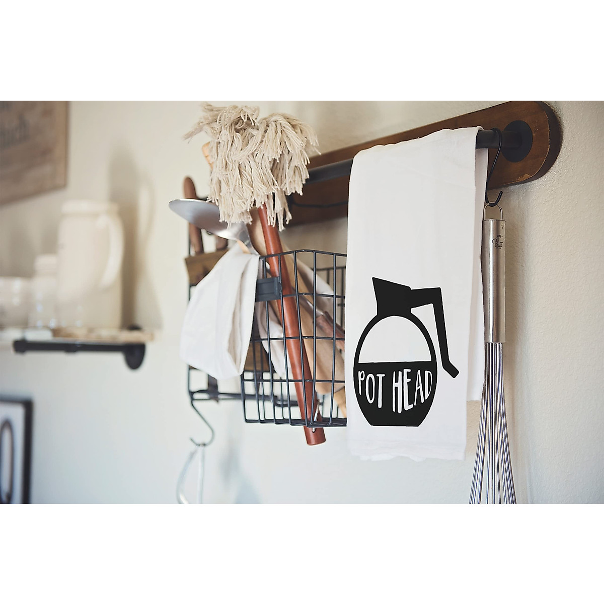 Handmade Funny Kitchen Towel - 100% Cotton Funny Hand Towel for Coffee Lovers - 28x28 Inch Perfect for Chef Housewarming Christmas Mother’s Day Birthday Gift (Punny Pot Head)