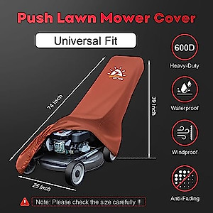 Zettum Push Lawn Mower Cover - Walk Behind Lawn Mower Cover Waterproof Heavy Duty, 600D Outdoor Push Mower Cover Universal with Storage Bag for Greenworks, EGO, Craftsman, Husqvarna, Honda and More