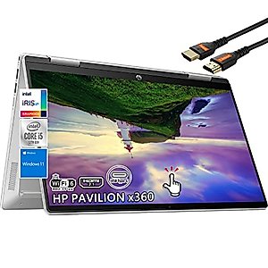 HP Laptop Touchscreen, Windows11, Pavilionx360 14" FHD IPS Display, 12th Gen Intel i5-1235U 10Core, Backlight Keyboard, Wi-Fi 6, HDMI2.1, USB TypeC, Fingerprint, HDMI Cable (8GB RAM | 512GB PCIe SSD)