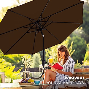 wikiwiki 9 FT Patio Umbrellas Outdoor Table Market Umbrella with Push Button Tilt/Crank,8 Sturdy Ribs, Fade Resistant Waterproof POLYESTER DTY Canopy for Garden, Lawn, Deck, Backyard & Pool