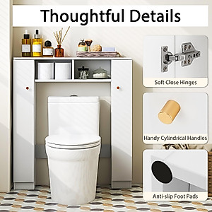 Giantex Over The Toilet Storage Cabinet, Double Door Freestanding Bathroom Organizer w/ 2 Open Compartments & 4 Adjustable Shelves, Bathroom Space Saver, Laundry Room Storage Rack (White)