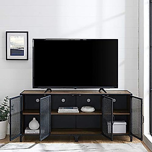 Walker Edison Malcomb Urban Industrial 4 Door Metal Mesh TV Console for TVs up to 65 Inches, 60 Inch, Rustic Oak