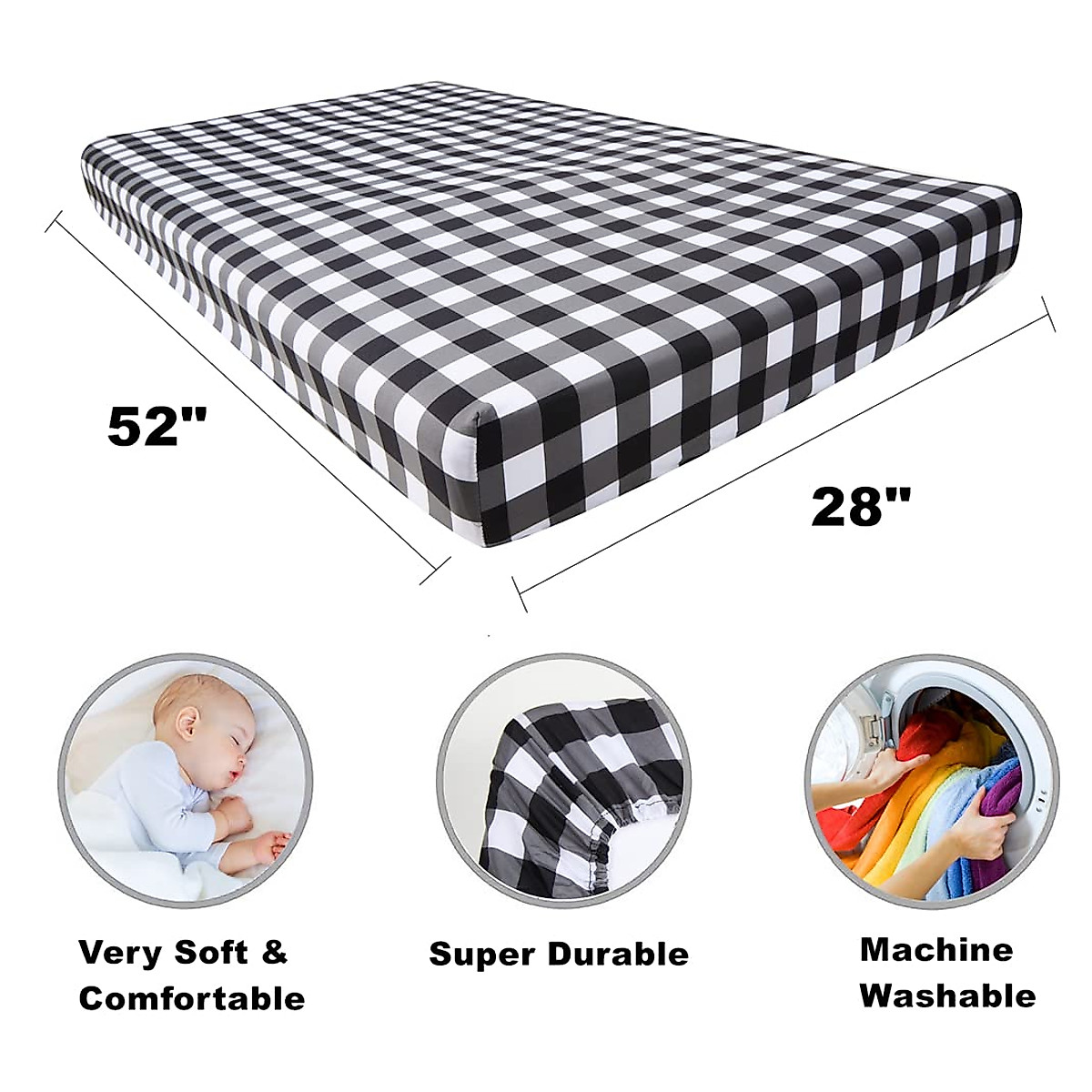 4 Pack Buffalo Check Plaid Neutral Unisex Fitted Baby Crib Sheets Set for Baby Boys or Girls (Red)