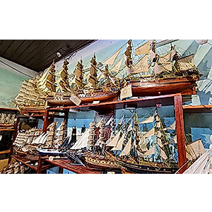 Atlantic Yacht Wooden Model Ship 24" Pond Yacht Sailboat American Wood Model Boat Handicrafts Home Living Room Office Nautical Marine Decoration Décor Display LANTIC-60CM