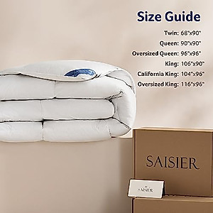 Saisier Feather Down Comforter King Size Ultra Soft Premium Down Duvet Insert, All Season Medium Warmth 106x90 Inches White Hotel Bedding Comforter Cotton-Poly Cover with 8 Corner Tabs
