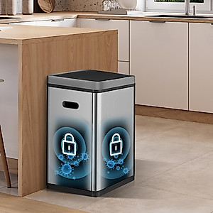 Zinoxal Automatic Trash Can with Lid, 16 Gallon Stainless Steel Touchless Motion Sensor Garbage Can for Kitchen, Bathroom, Bedroom, Office, Large Capacity and Assembly Waste Bin