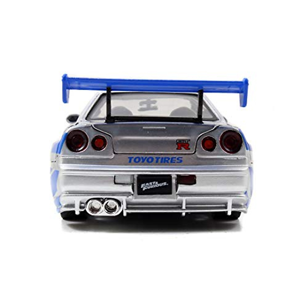 Jada Toys Fast & Furious Brian’s 2002 Nissan Skyline R34 Die-cast Car, 1:24 Scale, Silver & Blue