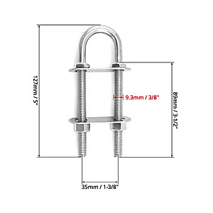 QWORK Marine Boat Stern Eye Tie Down U Bolt, 2 Pack, 3/8" Dia, 3-1/2" Thread Length, Stainless Steel