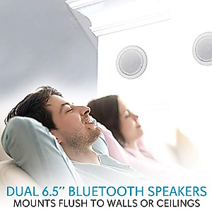 Pyle 6.5” Pair Bluetooth Flush Mount In-wall In-ceiling 2-Way Speaker System Quick Connections Changeable Round/Square Grill Polypropylene Cone & Polymer Tweeter Stereo Sound 150 Watt (PDICBT652RD)