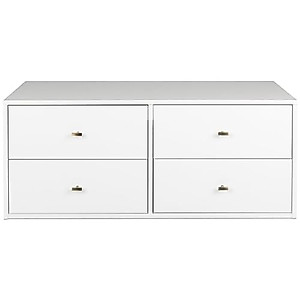 Prepac 4-Drawer Floating Dresser for Bedroom, Modern Dresser Chest of Drawers with Brushed Brass Knobs 16" D x 42.25" W x 17.25" H, White, WDBW-1412-1