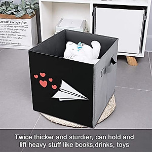 Paper Plane PU Leather Collapsible Storage Bins Canvas Cube Organizer Basket with Handles